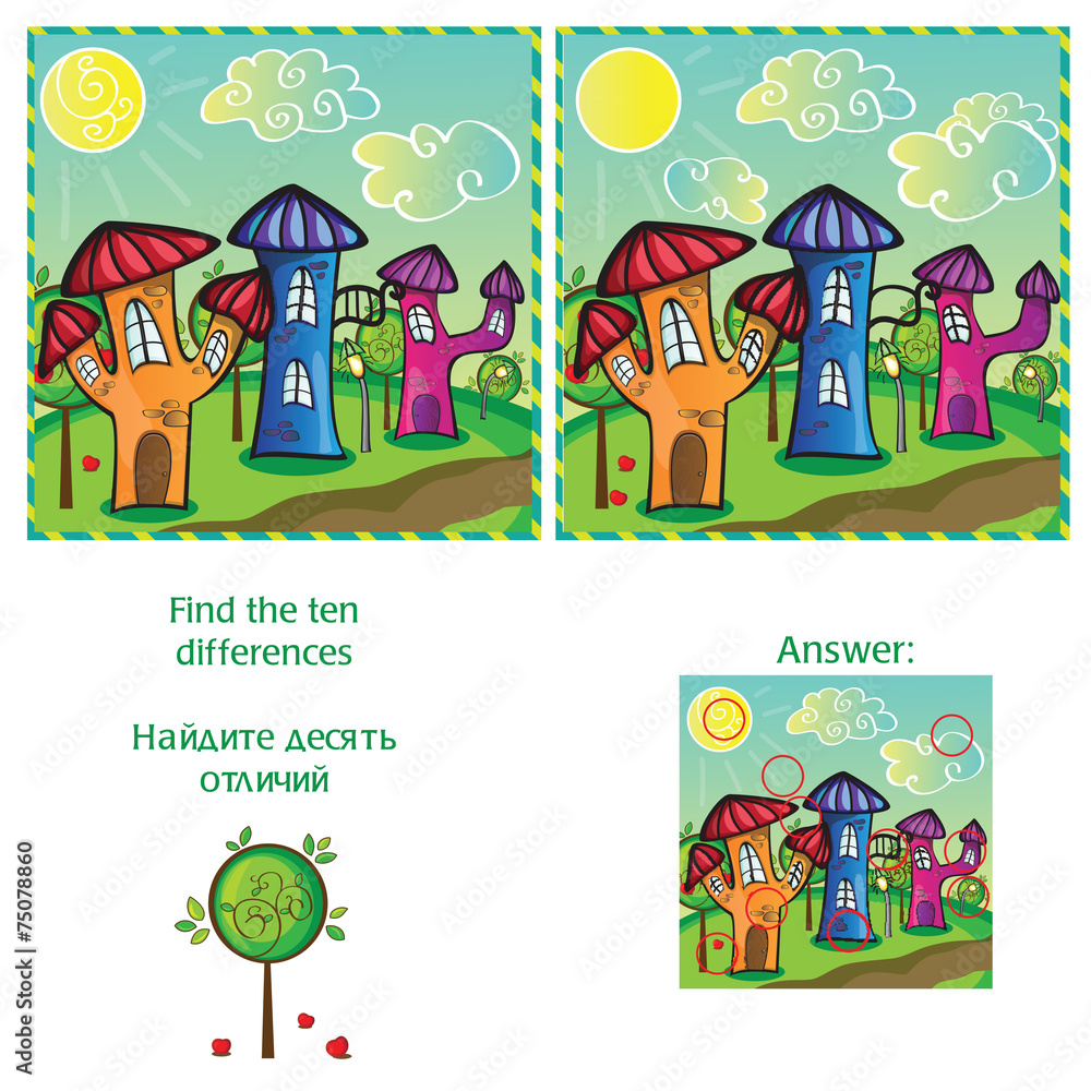 Visual Game - find 10 differences - with answer Stock Vector | Adobe Stock