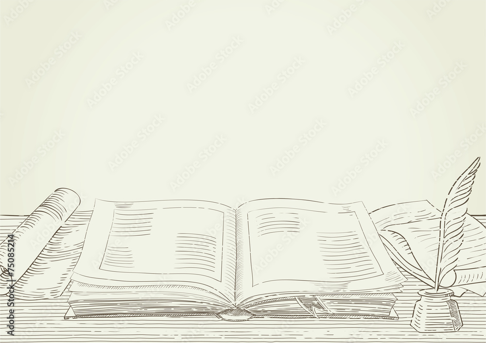 Vector background with retro open book at engraving style. Stock Vector ...