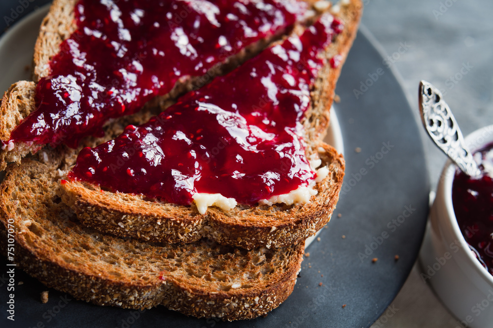 toast with raspberry jam Stock Photo | Adobe Stock