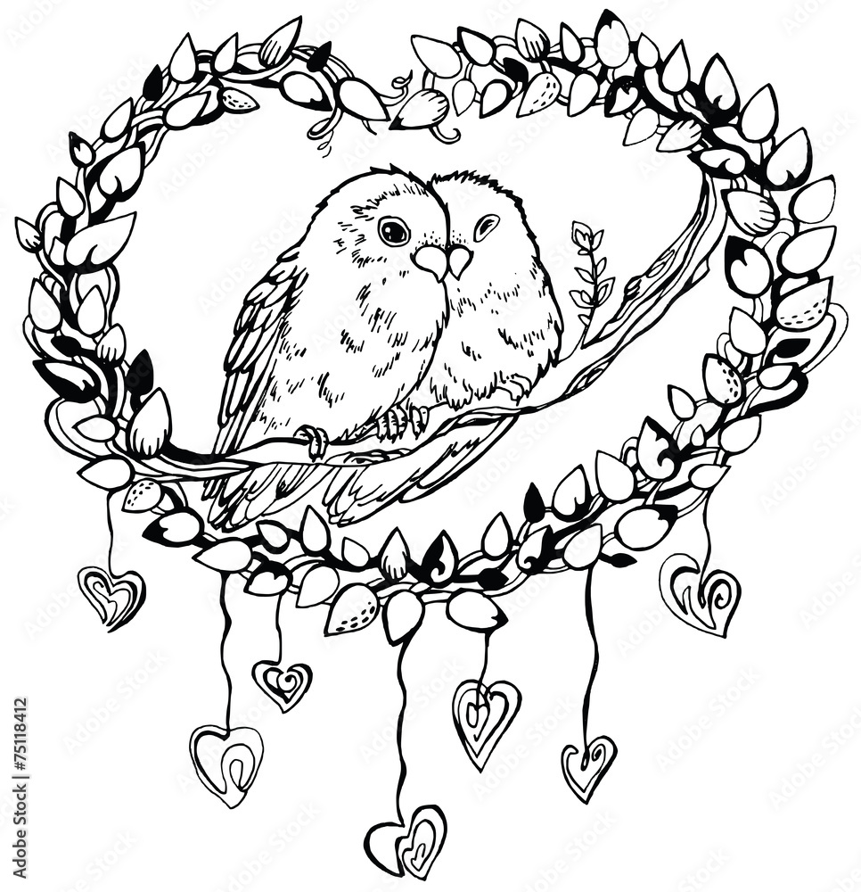 Line Drawings Of Love Birds