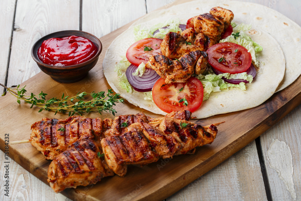 grilled chicken shawarma Stock Photo | Adobe Stock