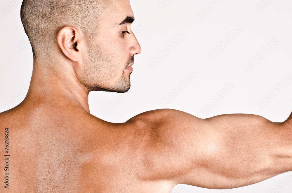 Profile of a man and the arm with the shoulder and biceps. Stock Photo ...