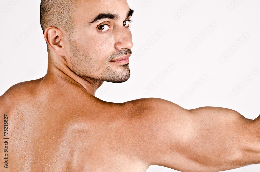 Profile of a man and the arm with the shoulder and biceps. Stock Photo ...