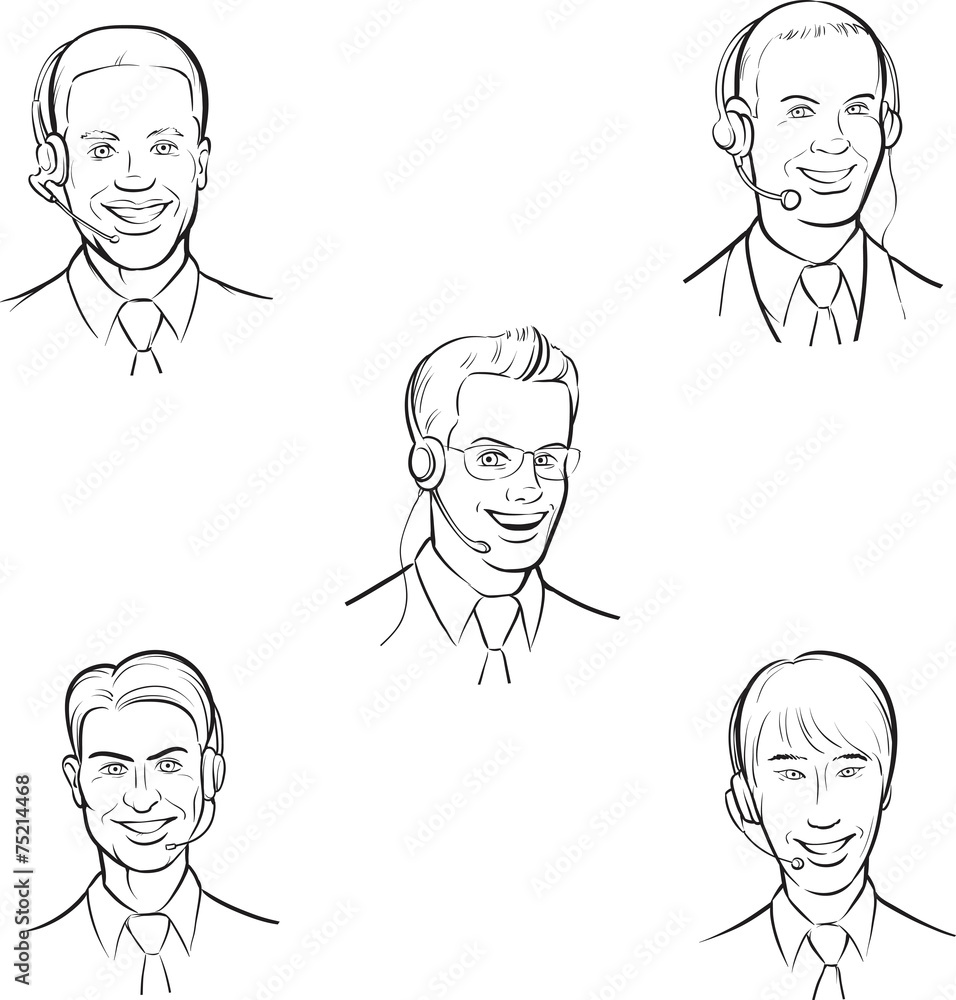 whiteboard drawing - call center employees with headsets Stock Vector ...