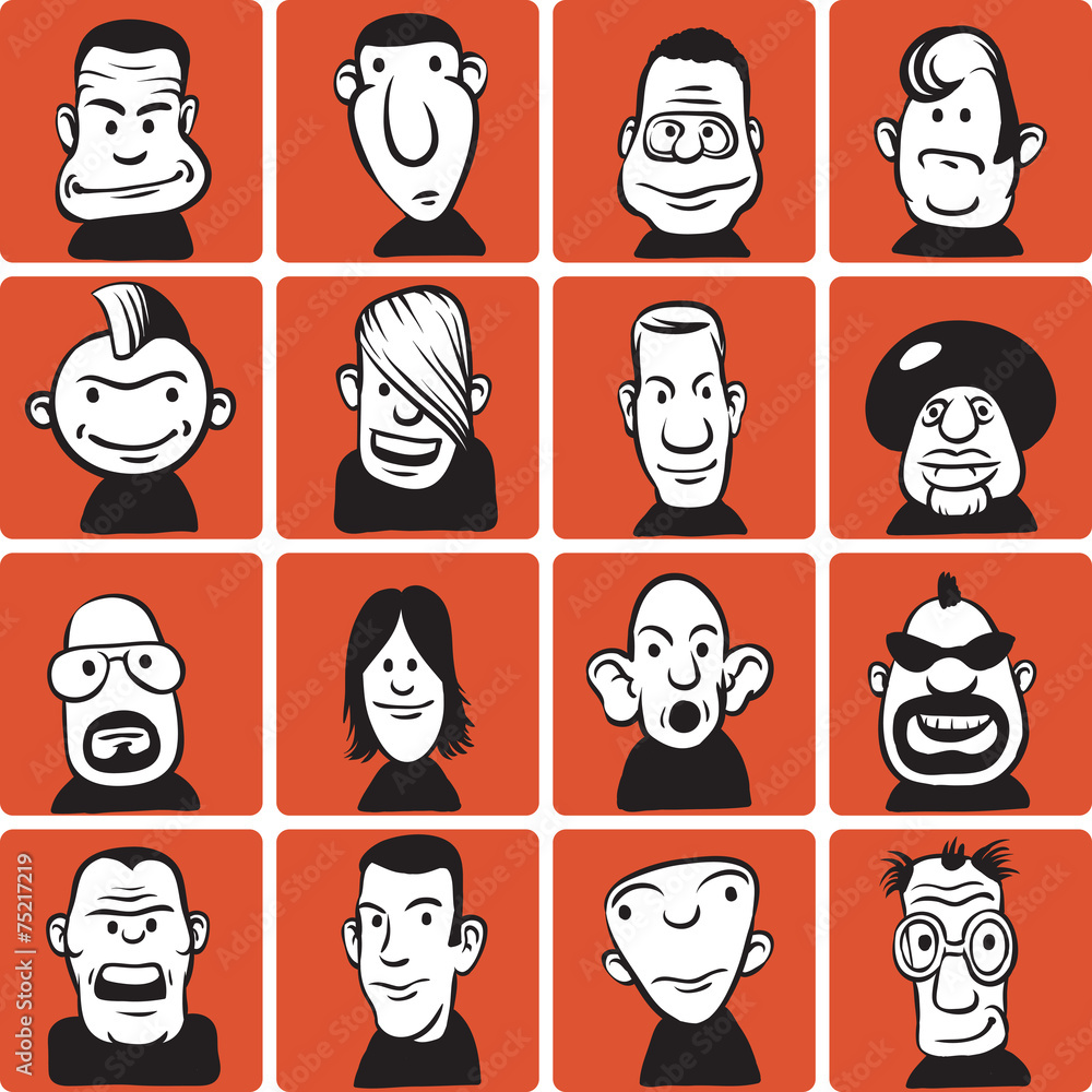 Set of doodle cartoon faces vector de Stock | Adobe Stock