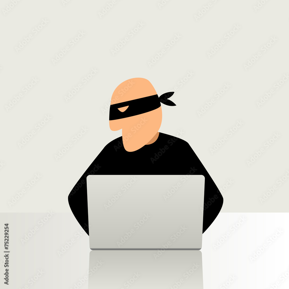 Simple cartoon of a computer hacker Stock Vector | Adobe Stock