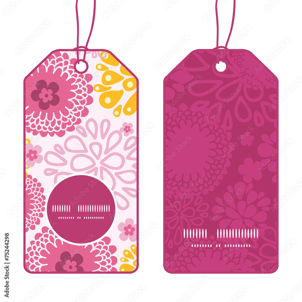 Vector pink field flowers vertical round frame pattern tags set Stock ...