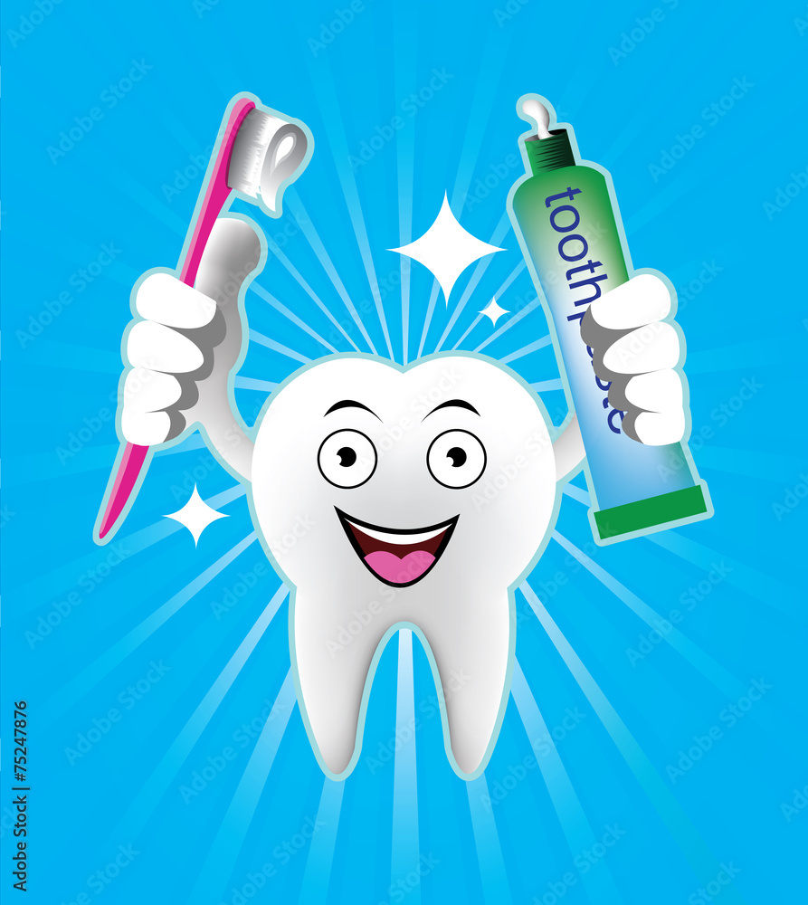 Cartoon Smiling tooth with toothbrush and toothpaste Stock Vector ...