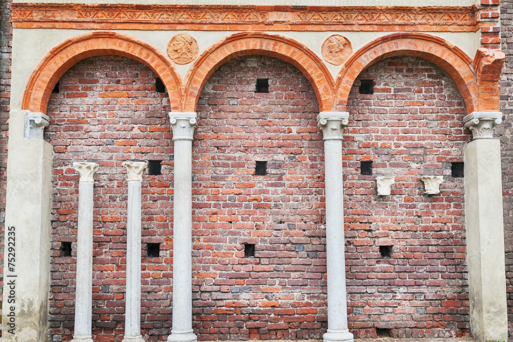 Vintage roman wall with pillars in Castle Sforzesco Stock Photo | Adobe ...