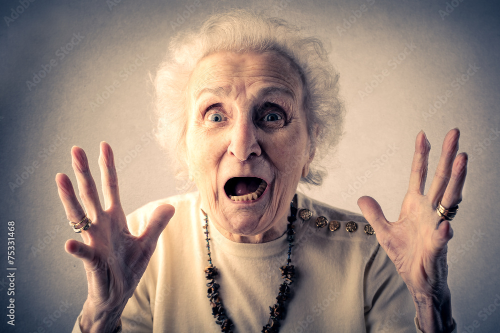 Elderly woman screaming Stock-Foto | Adobe Stock