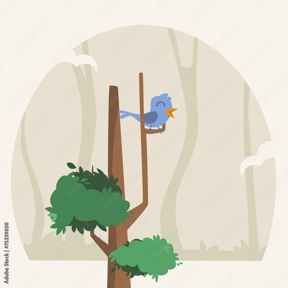 Blue bird in a tree illustration Stock Vector | Adobe Stock
