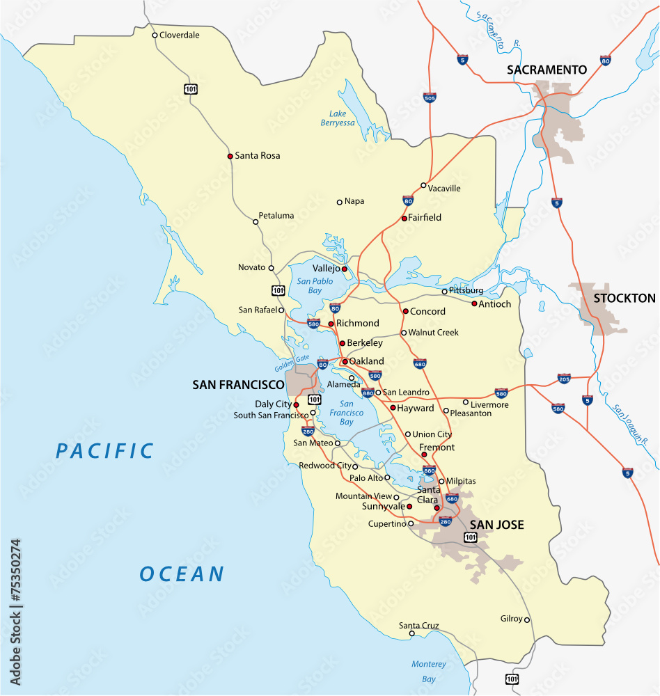 san francisco bay area map Stock Vector | Adobe Stock