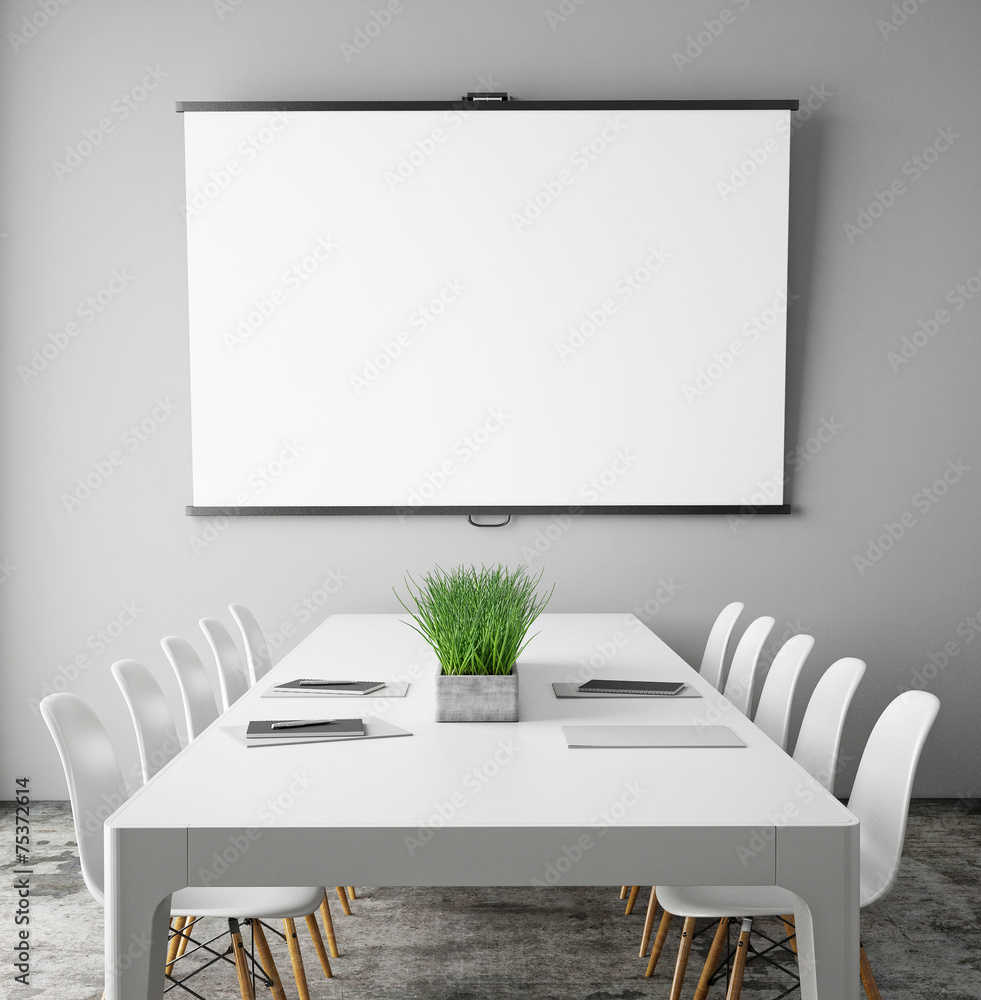 mock up projection screen in meeting room, interior background Stock ...
