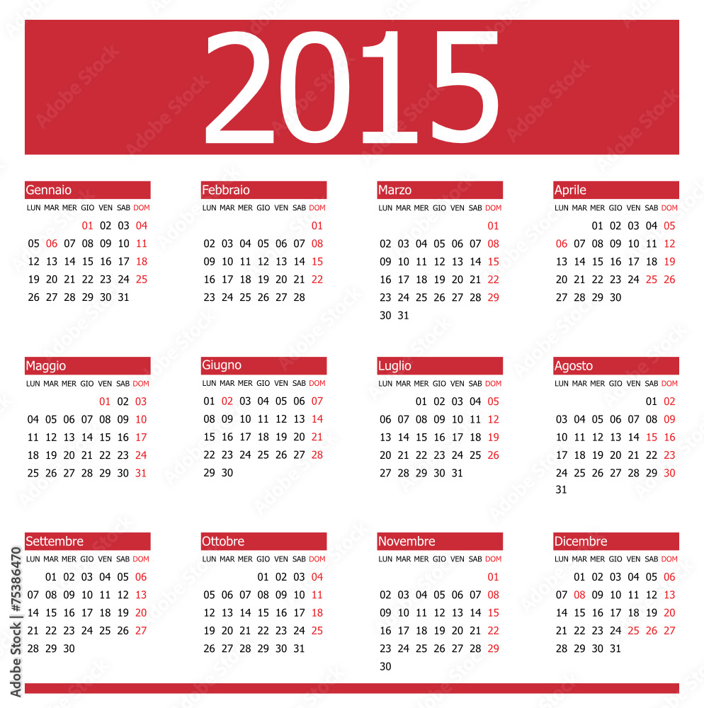 Calendario 2015 Red Stock Vector | Adobe Stock