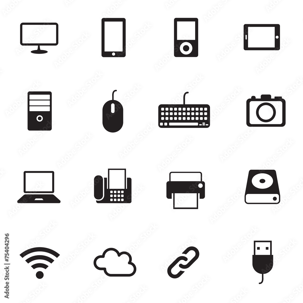 B&W icons set : Computer, Office Objects Stock Vector | Adobe Stock