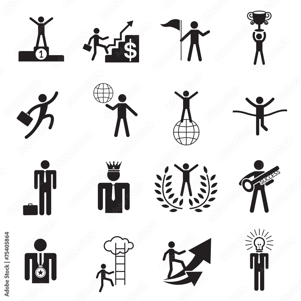 B&W icons set : Business Man, Success, Award Object Stock Vector ...