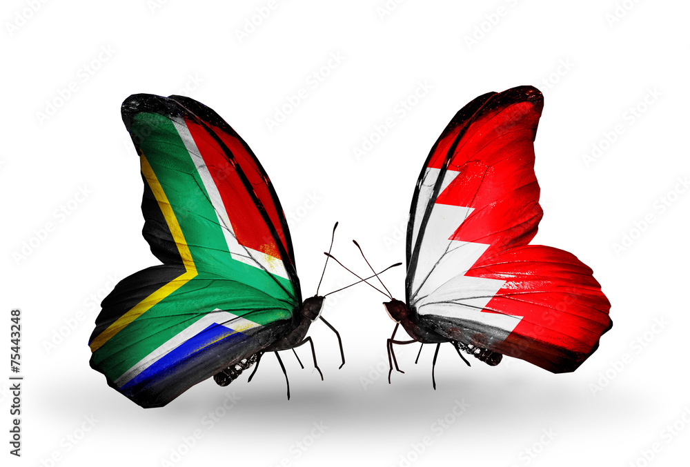 Two butterflies with flags South Africa and Bahrain Stock Illustration ...