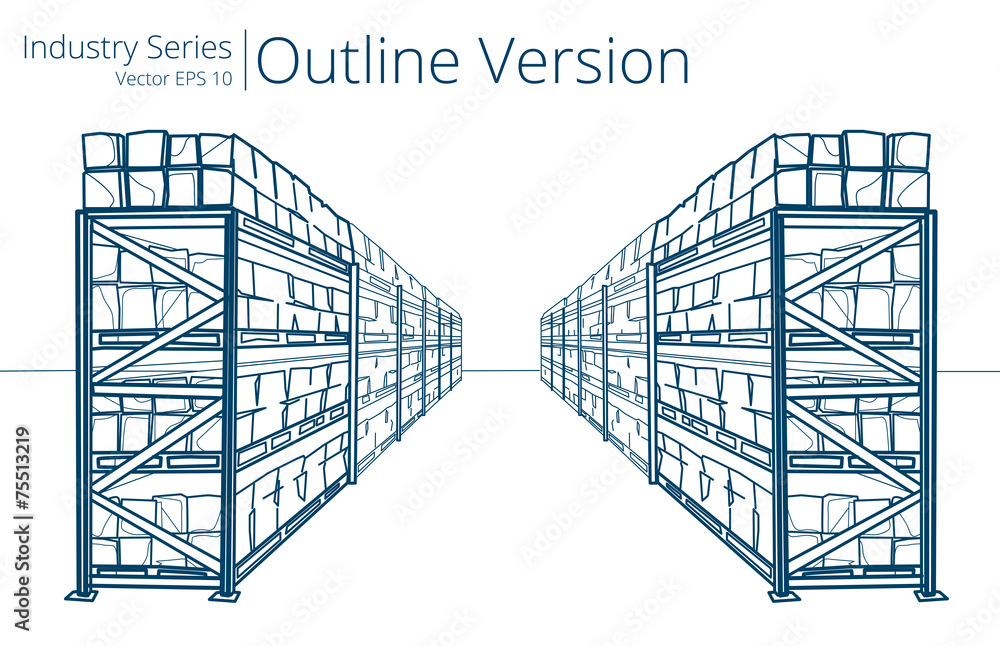 Vector illustration of Warehouse Shelves, Outline Series. Stock Vector ...