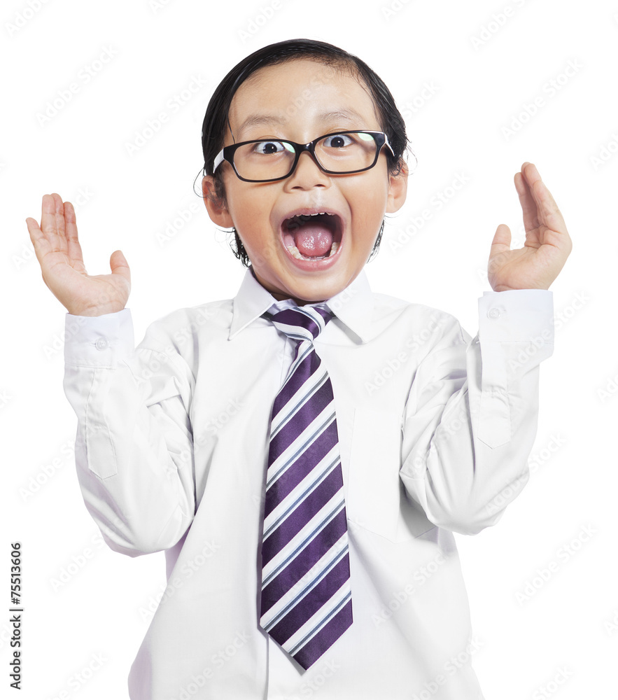 Funny little boy with shocked expression Stock Photo | Adobe Stock