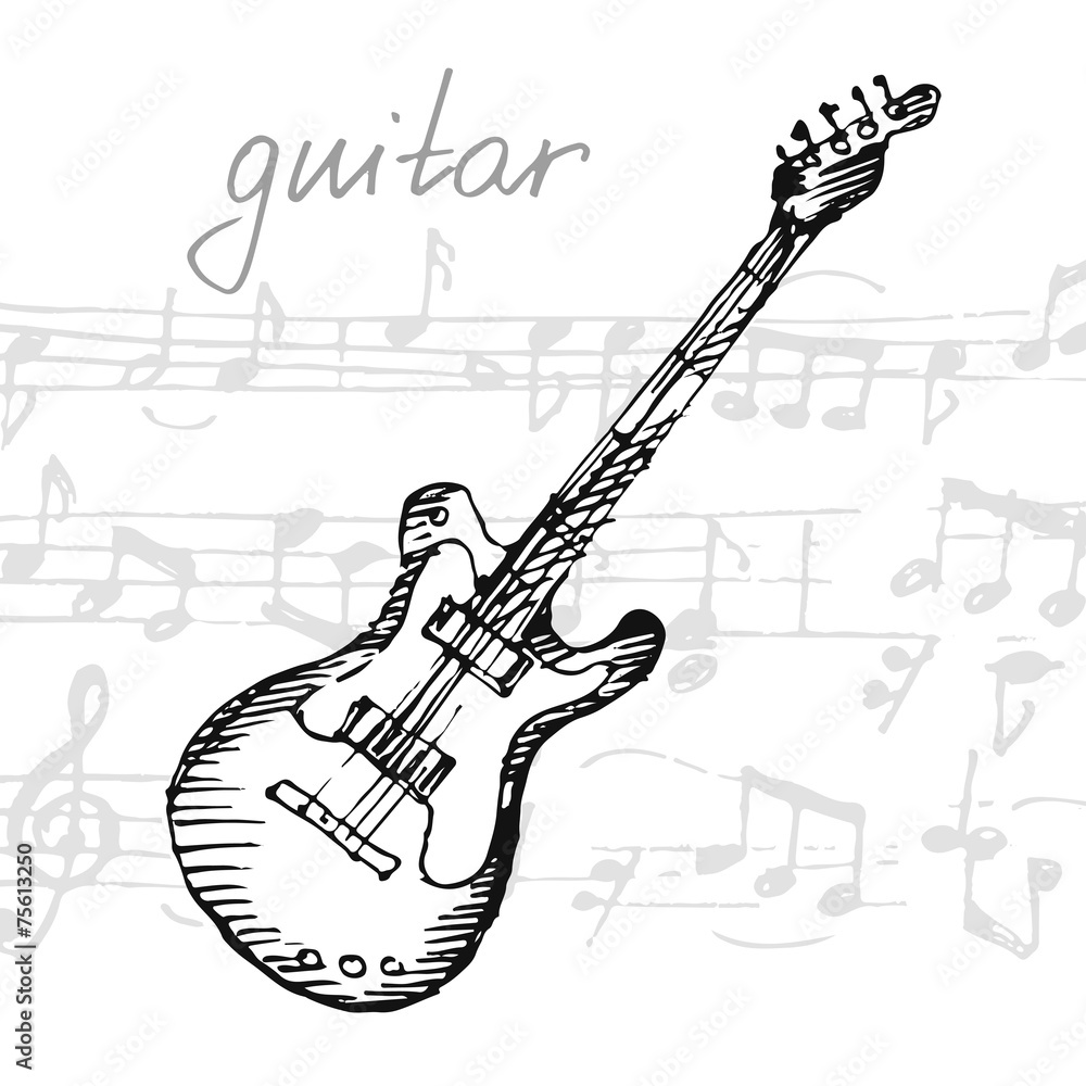 Vector illustration of a guitar. Sketch. Stock Vector | Adobe Stock