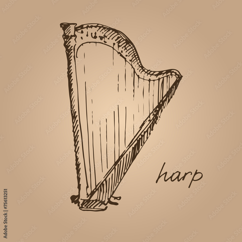 Vector illustration of a harp. Sketch. Stock Vector | Adobe Stock