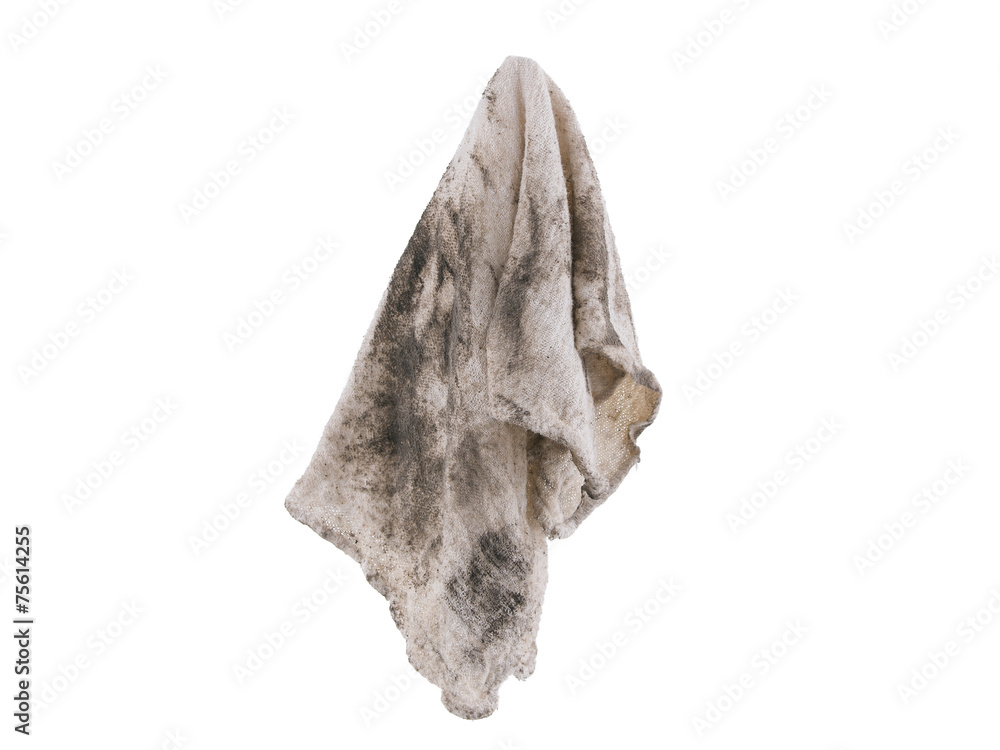 Dirty rag suspended isolated on white background Stock Photo | Adobe Stock