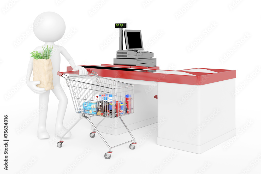 3D Mensch im Supermarkt an der Kasse Stock Illustration | Adobe Stock