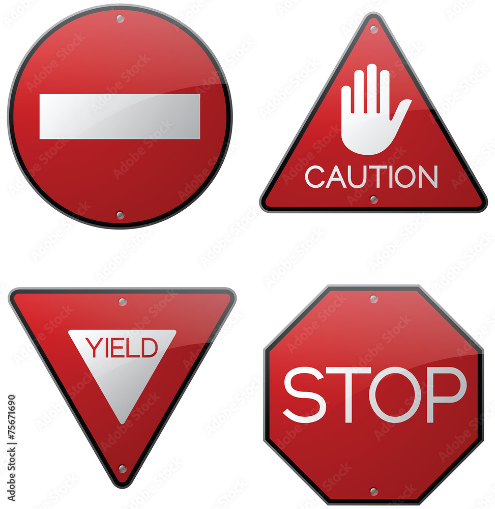 Stop Caution Yield Road Signs Stock Vector | Adobe Stock