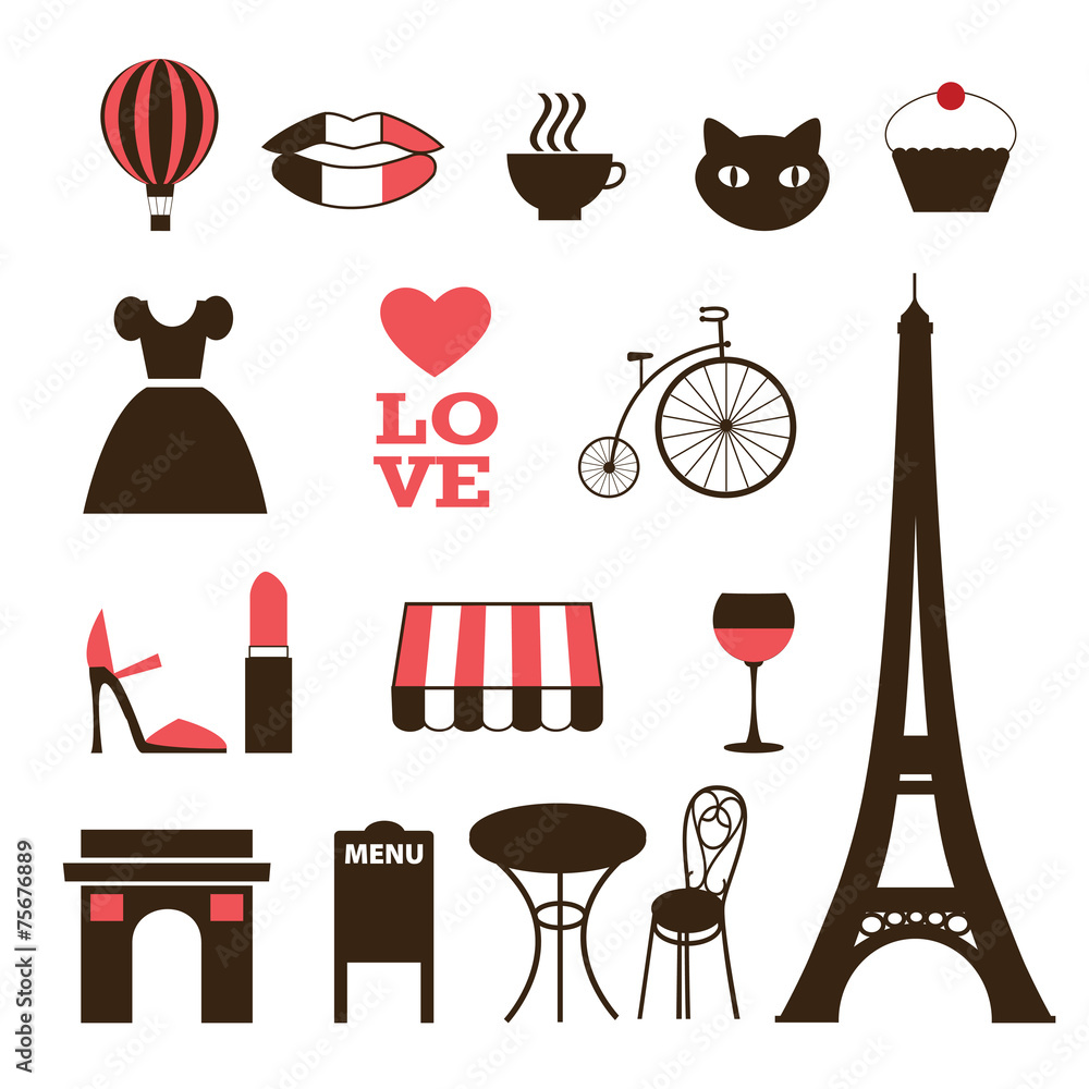 collection of vector french icons Stock Vector | Adobe Stock