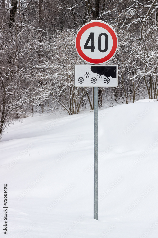 traffic signs for maximum speed 40 km per hour Stock Photo | Adobe Stock