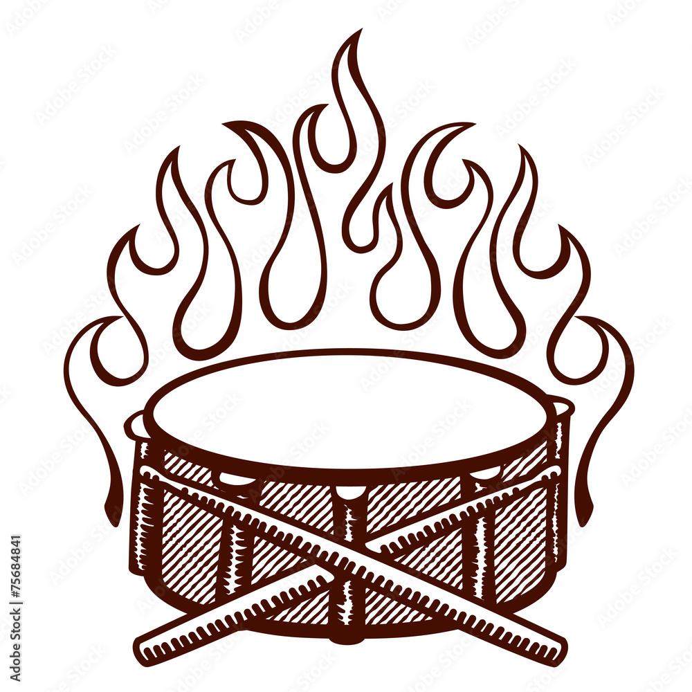 Flaming drums, snare drum with sticks logo, rockabilly flames Stock ...