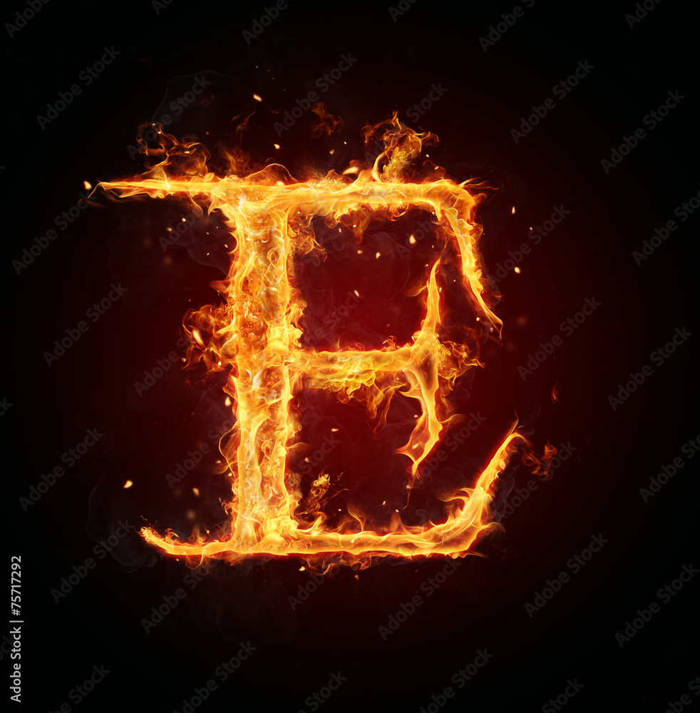 Fire letter on black background Stock Photo | Adobe Stock