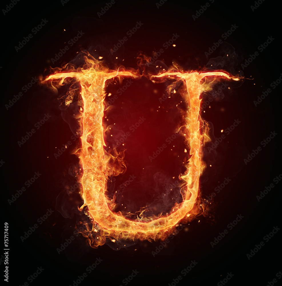 Fire letter on black background Stock Photo | Adobe Stock