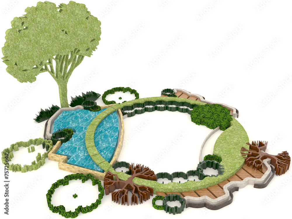 Cute 3D green environment design for modern lifestyle in archite Stock ...