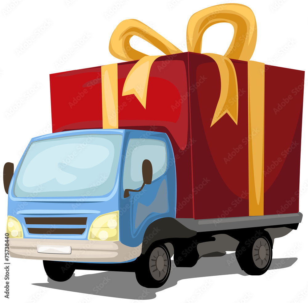 cute cartoon delivery truck, with giant gift box Stock Vector | Adobe Stock
