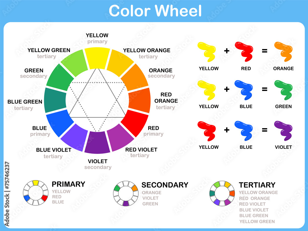 Color Wheel Worksheet - Red Blue Yellow color : for kids Stock Vector ...
