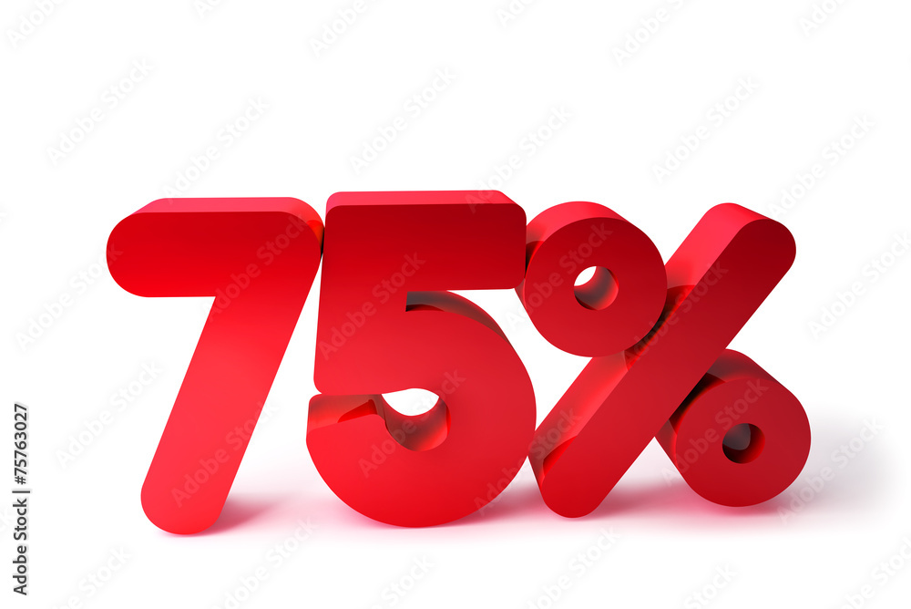 75% 3D Render Red Word Isolated in White Background Stock Illustration ...