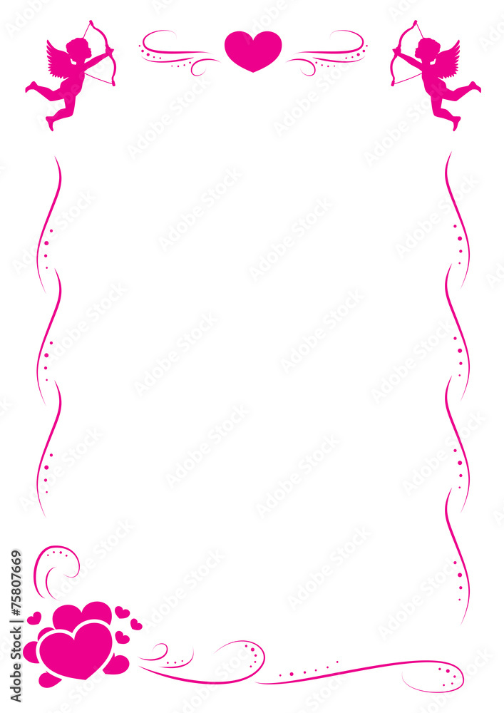 Pink love frame / background with heart and angel Stock Vector | Adobe ...