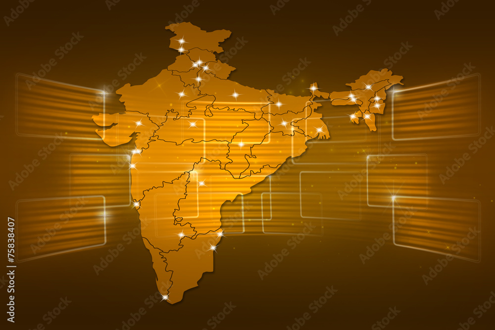 India Map World map News Communication yellow gold Stock Illustration ...