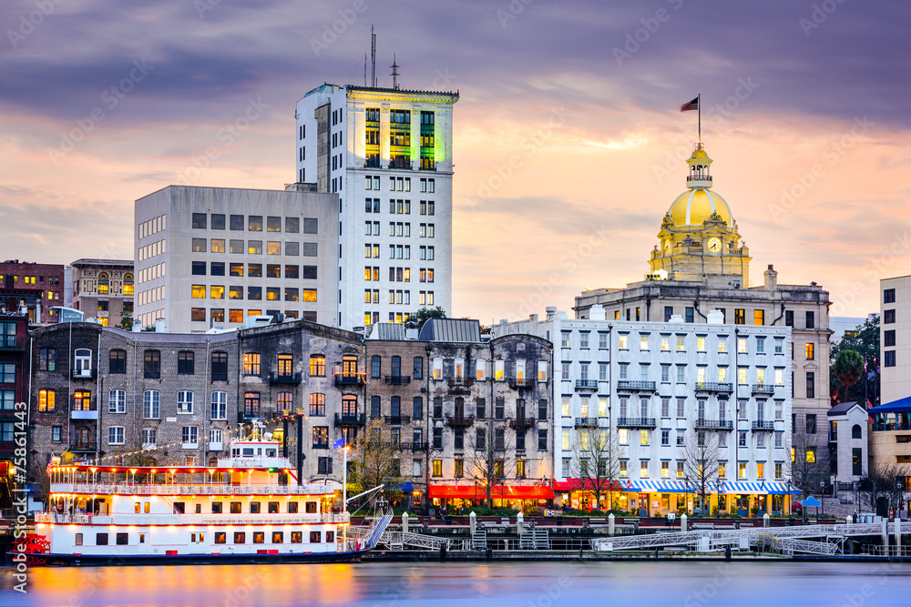 Savannah, Georgia, USA Skyline at the Riverfront Stock Photo | Adobe Stock