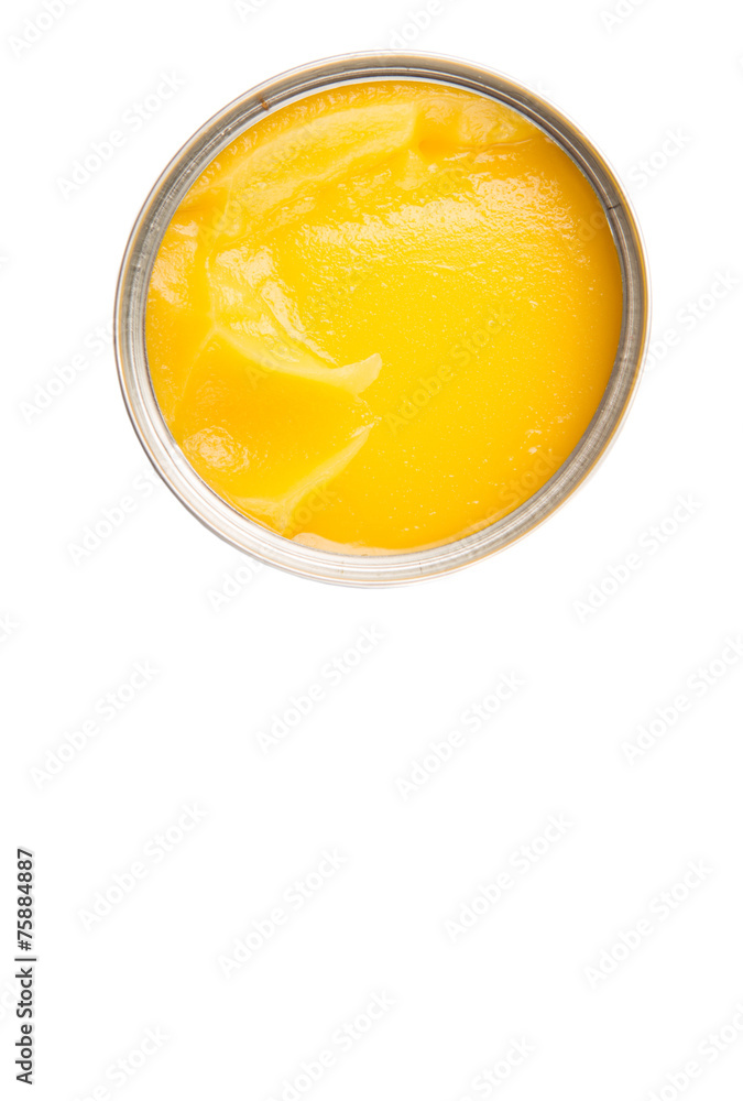 Indian ghee in a tin can over white background Stock Photo | Adobe Stock