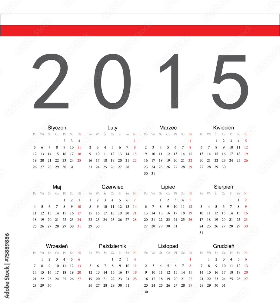 Simple Polish 2015 year vector calendar Stock Vector | Adobe Stock Simple Polish 2015 year vector calendar Stock Vector | Adobe Stock