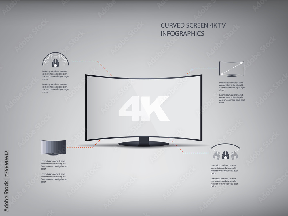 4k ultra hd curved screen tv infographics in modern flat design. Stock ...