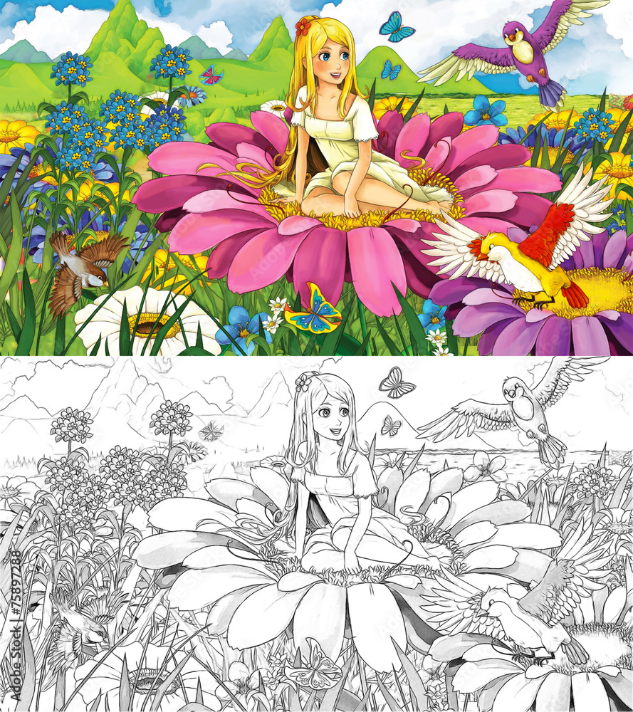 Cartoon fairy tale scene - illustration for the children Stock ...