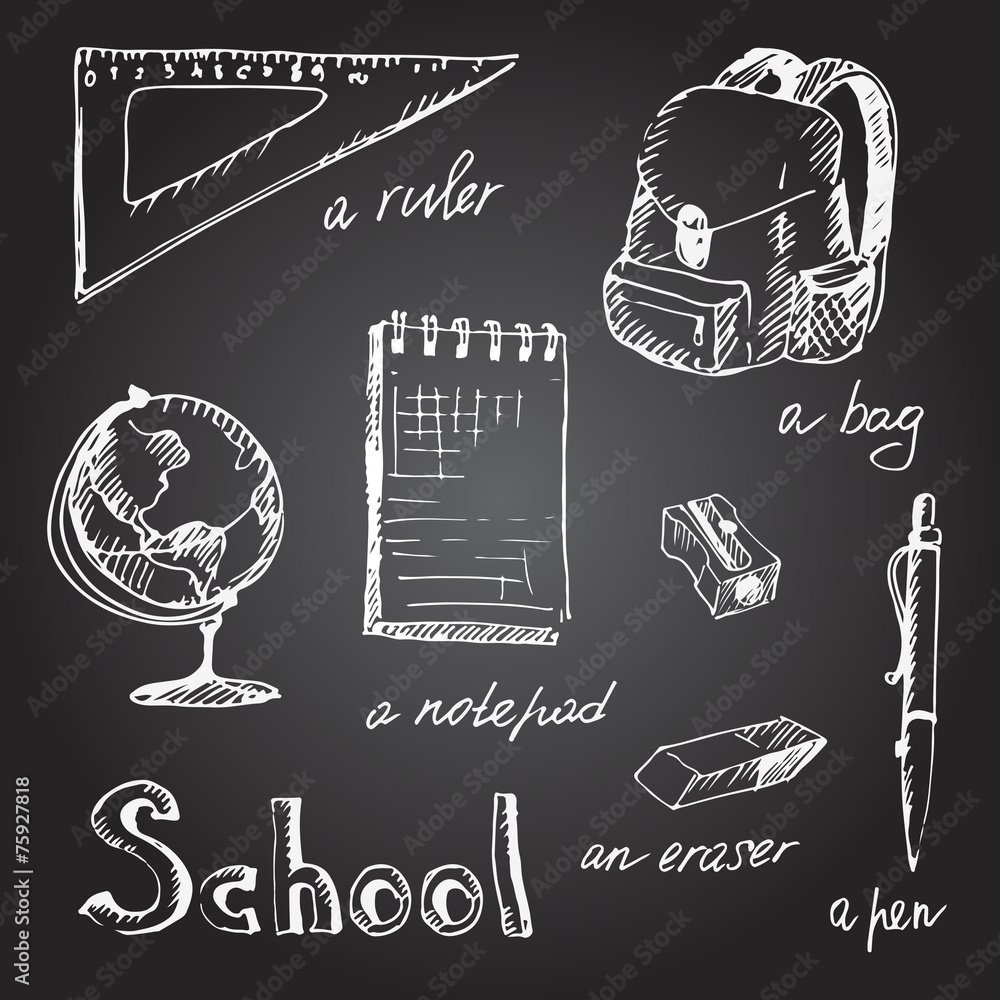 Hand drawn school object set. Vector illustration. Stock Vector | Adobe ...