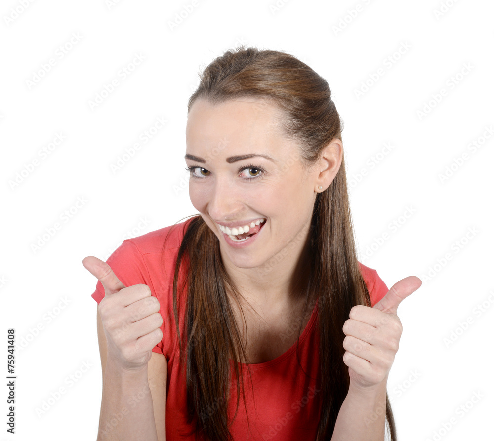 Frau zeigt Daumen hoch, Studio Stock Photo | Adobe Stock