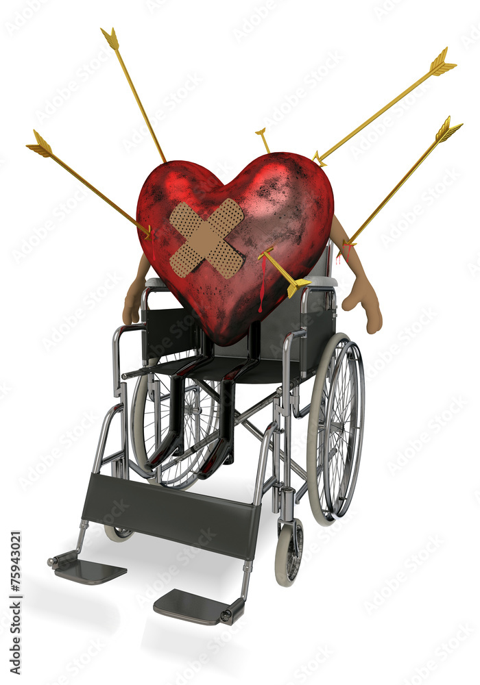Injured Love Heart on Wheelchair with Cupid's Arrow Stock Illustration ...