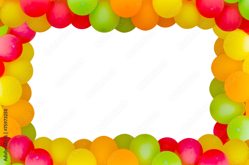 Colorful balloons frame on white background Stock Photo | Adobe Stock