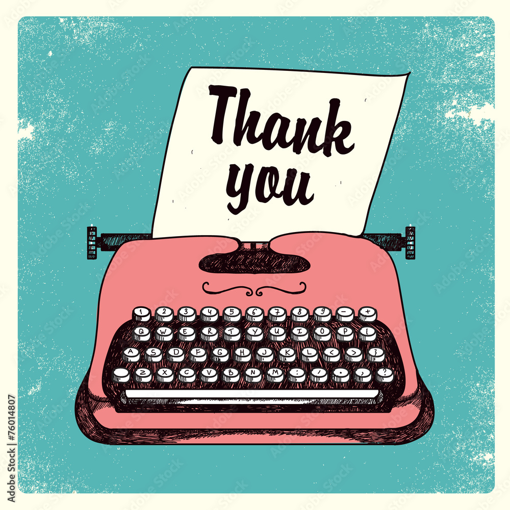 vector retro typing writer, thank you card Stock Vector | Adobe Stock