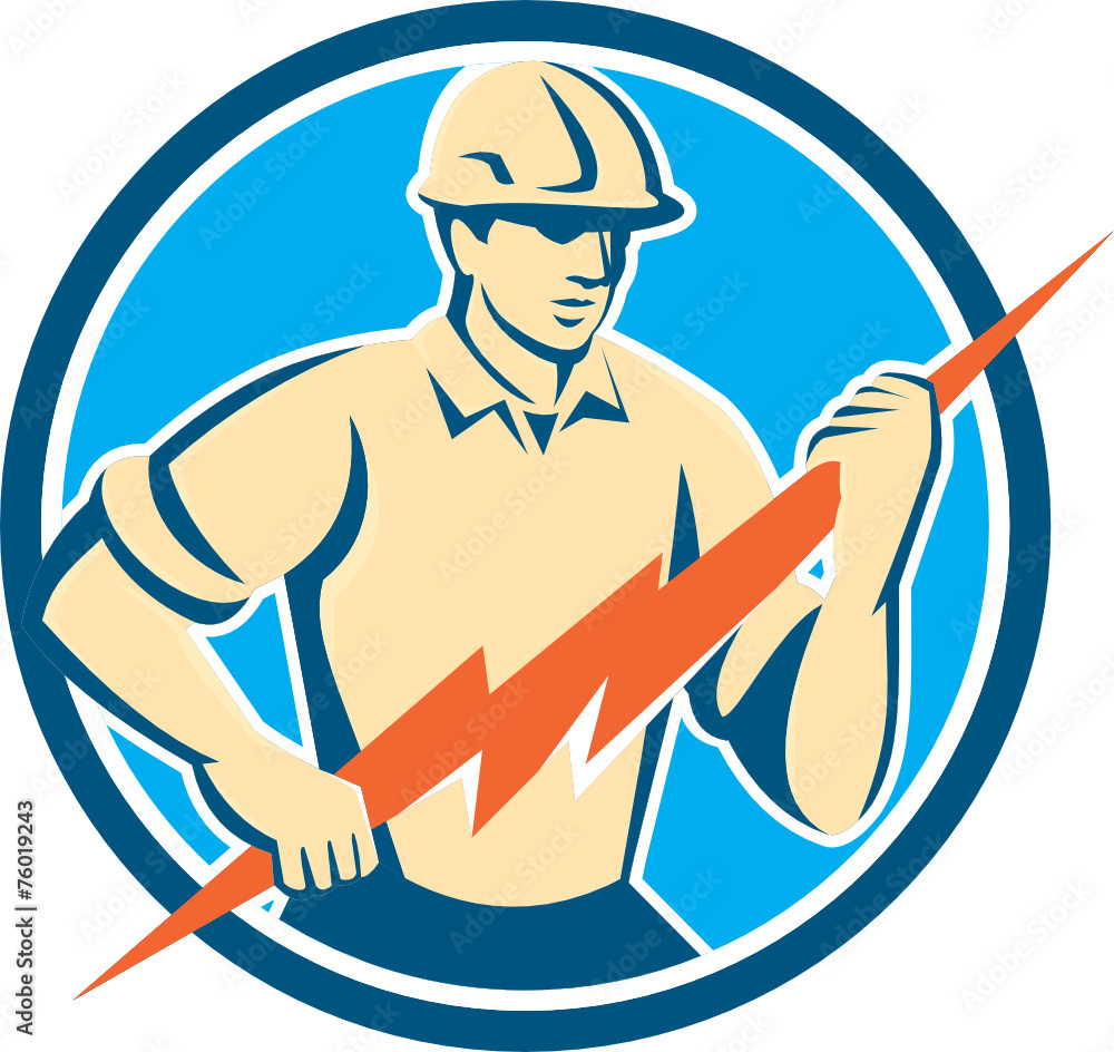 Electrician Holding Lightning Bolt Circle Retro Stock Vector | Adobe Stock